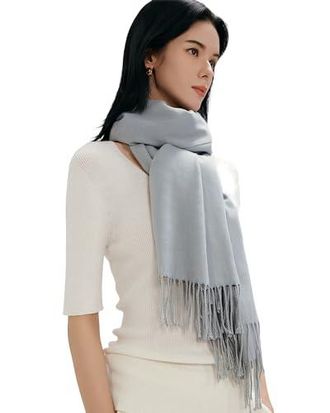 Maamgic Echarpe Femme Hiver Cachemire Grosse Echarpe Poncho Chaude Foulard Grande Ch&acirc;Le Scarf Idee Cadeau Femme Coton Multicolore avec Franges 200 &times; 70 cm Gri