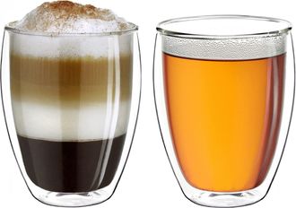 Creano doppelwandiges XXL Thermoglas 400ml, Extra großes hitzebeständiges Doppelwandglas aus Borosilikatglas, Kaffee, Tee, Latte Macchiato Gläser, 2er Set