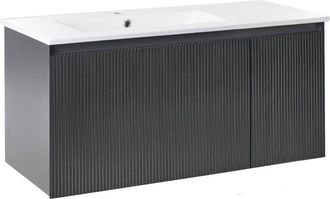 Beliani Wandmontierter Waschtischunterschrank mit Waschbecken TIETE 100 cm Schwarz