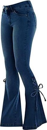 Generic Jean Femme Taille Elastique, Jean Femme Taille Haute Bootcut avec Poches Jeans Y2K Classique Pantalons en Denim Pantalon en Jean Large &Eacute;vas&eacute; Jambe Lar