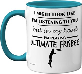 Stuff4 Ultimate Frisbee Gifts Tasse mit Aufschrift In My Head, lustiges Geschenk f&uuml;r ultimative Frisbee-Liebhaber, M&auml;nner und Frauen, 325 ml, Premium-Keramik