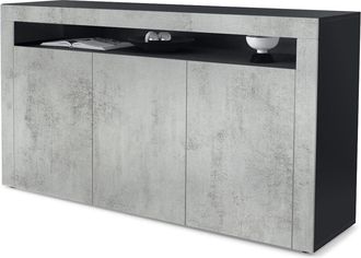 Vladon Sideboard Valencia, Made in Germany, Kommode mit 3 Türen und 1 offenem Fach, Schwarz matt/Beton Oxid Optik (155 x 92 x 40 cm)