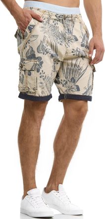 Indicode Herren Albert Cargo Shorts Hawaii | Kurze Hose Bermuda Cargoshorts f&uuml;r M&auml;nner White Pepper, XXL