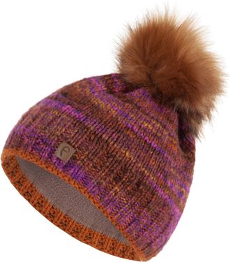 Faera Winterm&uuml;tze M&uuml;tze Damen warm gef&uuml;ttert mit Kunstfell Mehrfarbig Bommelm&uuml;tze Fleecefutter Winter Strickm&uuml;tze Beanie 59, Farbe:Lila