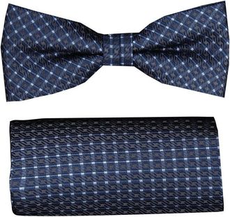 Venti Set aus Fliege und Einstecktuch gemustert dunkles Mittelblau Einheitsgröße