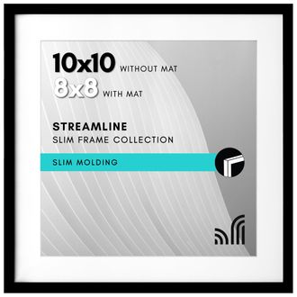 Americanflat 10x10 Picture Frame with Shatter-Resistant Glass - Use as 8x8 Frame with Mat or Display 10x10 Photo Without Mat - Streamline Collection - Square Frame
