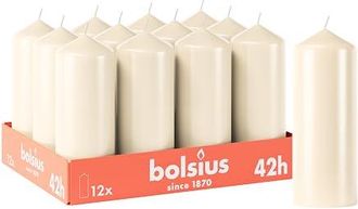Bolsius Bolsius Glatte Stumpenkerzen - Elfenbein - 12 Stück - 15 x 6 cm - Dekorative Haushaltkerzen - Brenndauer 42 Stunden - Unparfümierte - Enthält Natürlic