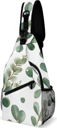Generic Sacoche Homme Bandouliere Feuilles vert sauge aquarelle Antivol Sling Sac &agrave; Bandouli&egrave;re Multifonction Crossbody Bag pour Cyclisme Homme Femme