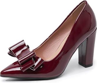 Generic Escarpins &agrave; bout pointu pour femme avec noeud d&eacute;coratif et talons hauts pour bureau, f&ecirc;te et soir&eacute;e, rouge vin, 40.5 EU