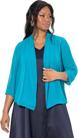 Ulla Popken Damen gro&szlig;e Gr&ouml;&szlig;en &Uuml;bergr&ouml;&szlig;en Plus Size Chiffonjacke, Oversized, Schalkragen, 3/4-Arm royal blau 46+ 817211767-46+