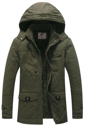 WenVen Herren Baumwolle Abschnitt Jacke Gef&uuml;ttert Kapuze Jacke Quilted Gesteppt M&auml;ntel Bequem Freizeit Jacke Gr&uuml;n XXL