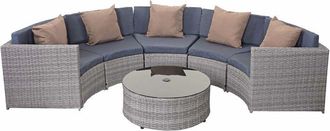 Hhg Poly-Rattan Garnitur rund 120, Garten-Set Sitzgruppe grau, Polster dunkelgrau, Kissen beige