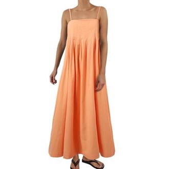 Generic Robe longue d&eacute;t&eacute; pour femme avec bordure contrast&eacute;e, bretelles spaghetti, tenues d&eacute;t&eacute;, voyage, vacances, sans manches, robe longue, Orange, L