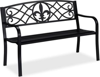 Relaxdays Gartenbank, Fleur de Lis Motiv, 2-Sitzer, Stahl, Garten und Terrasse, HxBxT: 86 x 127 x 60 cm, schwarz - Relaxdays