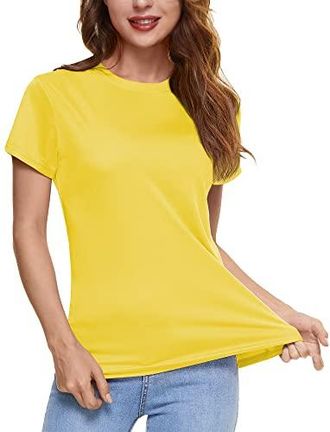 KEFITEVD T-Shirt de Course d&eacute;t&eacute; pour Femme &agrave; S&eacute;chage Rapide Yoga Gym Tops T-Shirt &agrave; Manches Courtes Jaune, M