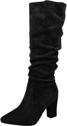 Generic Bottes Femme &agrave; Talon Haut Bout Pointu Bottes Hautes en Daim Su&eacute;d&eacute; Style Britannique &Eacute;l&eacute;gantes L&eacute;g&egrave;res Confortables Casual Chic Femme Chaussures Montan
