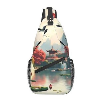 Generic Sac &agrave; bandouli&egrave;re pour homme avec ponts de pierre, &eacute;tangs de lotus et cascades