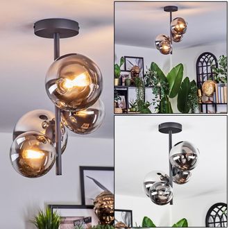 HOFSTEIN Deckenleuchte Chehalis, 4-flammige Deckenlampe aus Metall/Glas in Schwarz/Chrom/Rauch/Klar, moderne Leuchte im Retro/Vintage-Design (&Oslash; Schirme 12; 15 