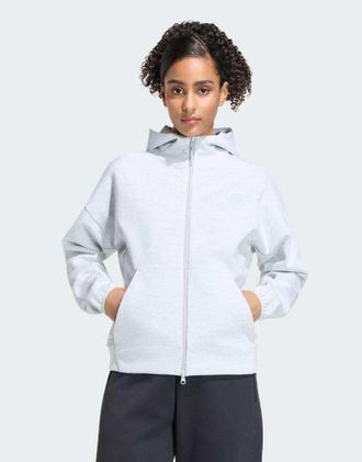 adidas adidas Z.N.E. - Kapuzenjacke in meliertem Hellgrau mit durchgehendem Rei&szlig;verschluss