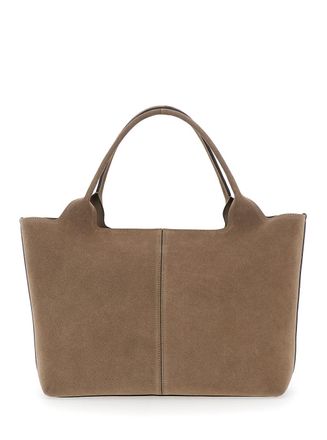 Tod's Womens Tote Bag Ebr Beige Suede Calf Leather