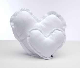 Von Herzen Handmade Musselinkissen aus 100% Baumwolle Kuschelkissen I Dekokissen auf Musselin in Herzform I Herzkissen für Sofa & Bett I Handgenähtes Kissen mit 