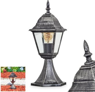 HOFSTEIN Sockelleuchte Naofe, Außenwegeleuchte aus Metall/Glas in Schwarz/Silber/Klar, Wegelampe im Antik/Landhaus/Vintage/Retro-Design für Garten, Außenbereic