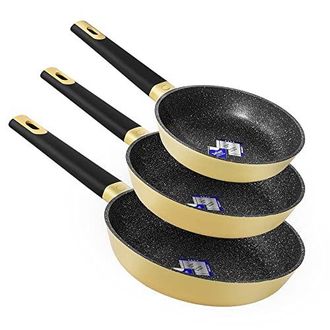 Cecotec Polka Experience 20-24-28 Vulcano Set de po&ecirc;les en fonte daluminium anti-adh&eacute;sif Compatible tous feux et lave-vaisselle Jaune Diam&egrave;tre 20-24-28