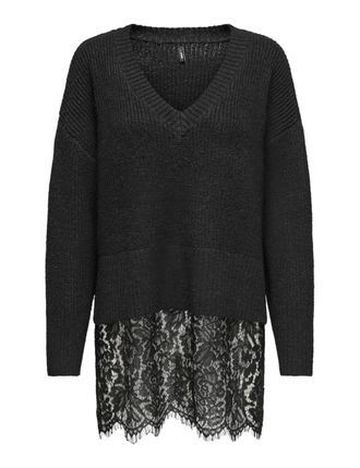 Only Onlvivia Ls Life V-Neck Lace Mix Knit