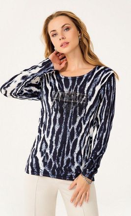 Passioni Strickpullover mit Animalprint und Strasstext