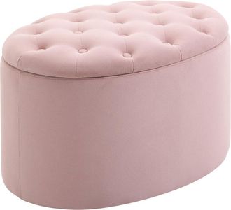 HOMCOM Sitzbank mit Stauraum Polsterbank mit Samtoptik, Sitztruhe Ovale Form, Truhenbank f&uuml;r Wohnzimmer Schlafzimmer Flur 71 x 52 x 42 cm, Rosa