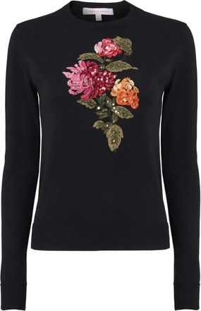 Carolina Herrera pull orné de sequins à broderie chrysanthème - Noir
