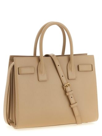 Saint Laurent Womens Sac Top Handle Bag Beige Calfskin Leather