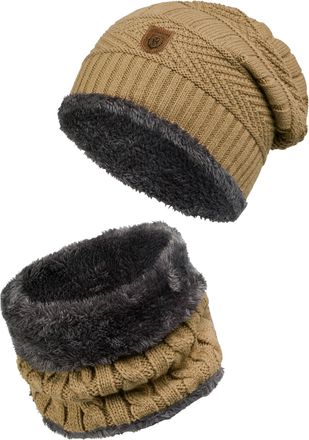 Indicode Unisex Siracusa Winter-Set M&uuml;tze & Schal | Strick Winterm&uuml;tze Winterschal Beige, One Size