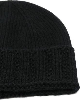 La Fileria 10186 Cashmere Ribbed Beanie - Black