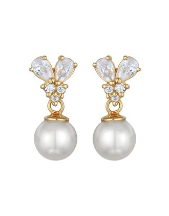 Elli Boucles doreilles élégantes avec pendant en perles synthétiques et zircons en plaqué or argent massif 925 - Doré