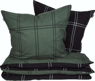 Schiesser Bettwäscheset Ellis - Feinbiber -2-teilig - 155 x 220 cm - Dunkelgrün