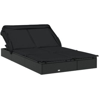 vidaXL Vidaxl - 2-Personen-Sonnenliege mit Dach Schwarz 213x118x97 Poly Rattan