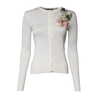 Dolce & Gabbana Floral Seidenmischung Cardigan - - Knitwear - Damen - Beige - 2XS