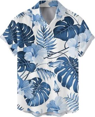 Generic Chemise hawa&iuml;enne d&eacute;contract&eacute;e pour homme boutonn&eacute;e d&eacute;t&eacute; tropicale cara&iuml;bes chemise &agrave; manches courtes f&ecirc;te hawa&iuml;enne palmier plage revers graphique te