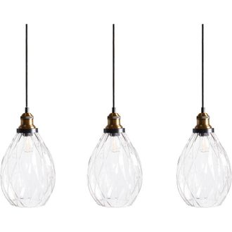 Beliani Lampe Suspendue &agrave; 3 Lumi&egrave;res Abat-jour en M&eacute;tal et Verre Transparent Coosa
