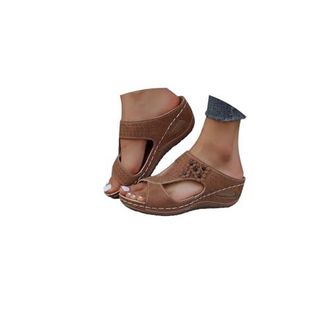 Generic Sandales orthop&eacute;diques compens&eacute;es pour femme - Sandales larges pour femme - Sandales et sandales compens&eacute;es &agrave; bout ouvert pour femme, Marron, 38.5 EU