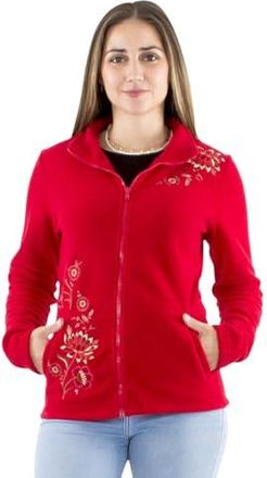 Coline Veste polaire femme broderies fleurs - Couleur : Rouge - Taille : L