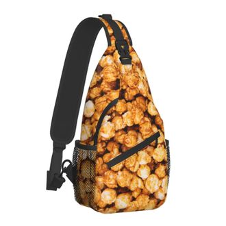 AOOEDM Goldene Karamell-Popcorn-Umhängetasche für Damen und Herren, lustiges Lebensmittelmuster, Crossbody-Schultertaschen, lässiger Sling-Rucksack, Brusttas