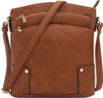 Alyssa Gro&szlig;e Umh&auml;ngetasche mit drei Rei&szlig;verschl&uuml;ssen, Braun, Einheitsgr&ouml;&szlig;e