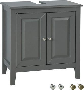 SoBuy Waschbeckenunterschrank - Badezimmer Unterschrank - Badschrank mit 2 Türen, großer Stauraum & Siphonaussparung - Waschtischunterschrank für WC, Badmöb