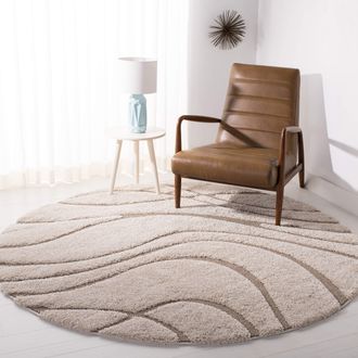 Safavieh Zottelig Teppich f&uuml;r Wohnzimmer, Esszimmer, Schlafzimmer - Florida Shag Collection, Hoher Flor, Creme und Beige, 122 X 122 cm