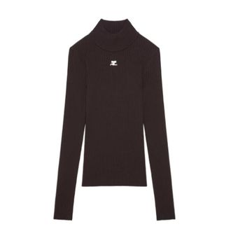 Courr&egrave;ges Femme, Pulls, Brun, Taille: 42 FR Mockneck Pullover