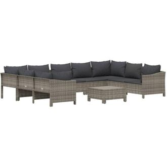vidaXL Vidaxl - Salon de jardin 10 pcs avec coussins Gris R&eacute;sine tress&eacute;e