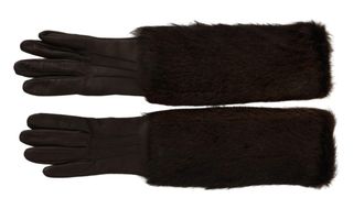 Dolce & Gabbana Womens Brown Elbow Length Mittens Leather Fur Gloves