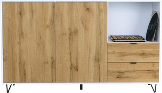 Vladon Sideboard Marino, Kommode mit 2 Türen und 2 Schubladen Eiche Evoke, Made in Germany, Korpus Weiß matt (152,5 x 90,5 x 37 cm)
